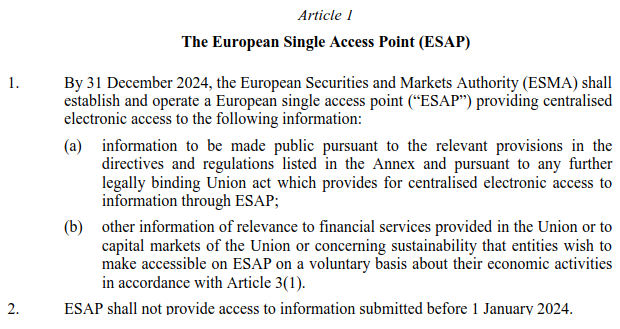 Single EU access point for financial and non-financial company ...