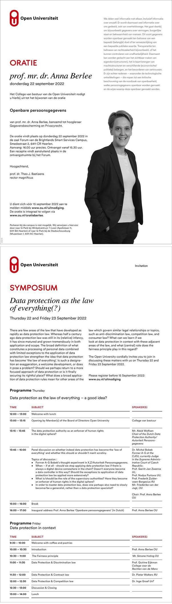 22 + 23 September: inaugural lecture Anna Berlee on public personal data & GDPR symposium | data ...